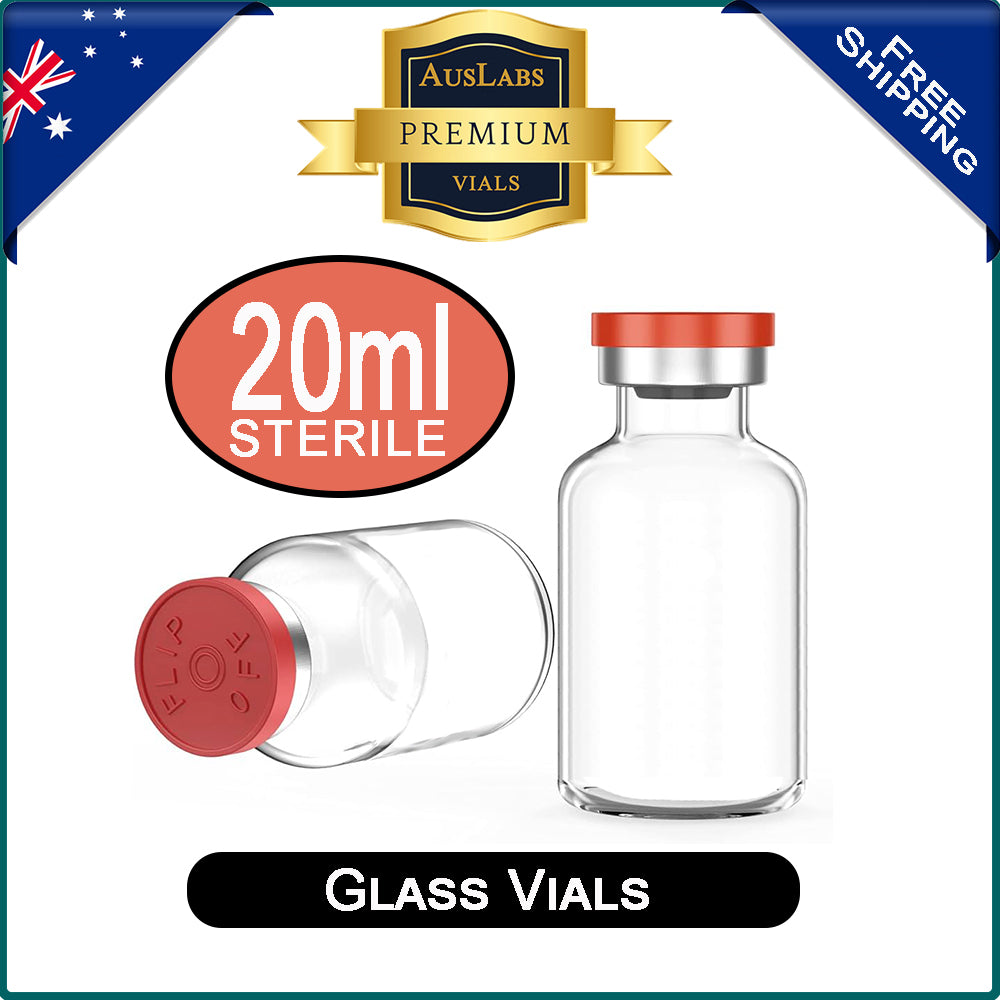 20ml Glass Vials | STERILE | CLEAR | with rubber stoppers and caps | A