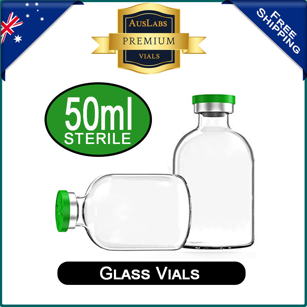 50ml Glass Vials | STERILE | CLEAR | with rubber stoppers and caps | A
