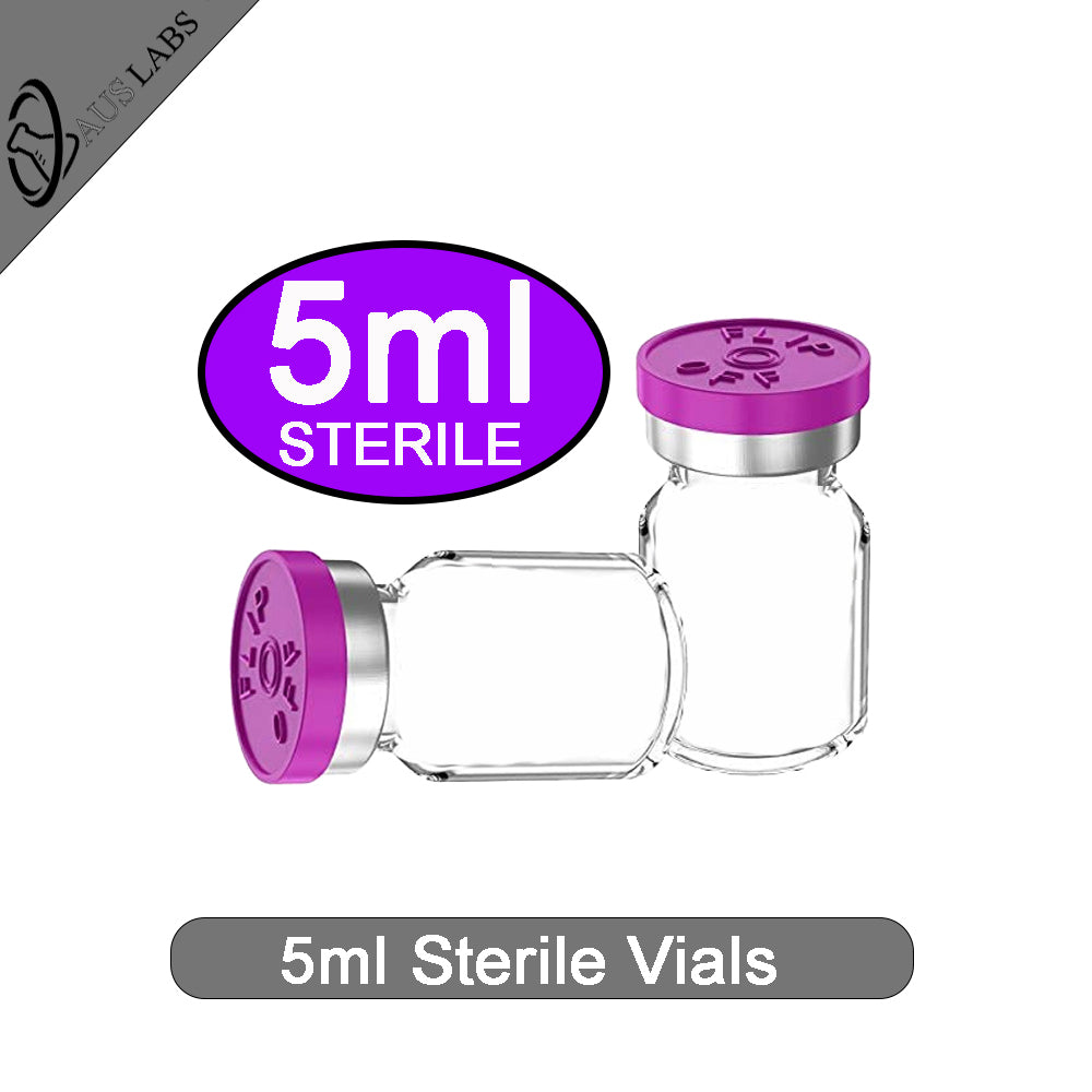 Sterile Glass Vials 5ml Pk10 | CLEAR | with rubber stoppers and caps