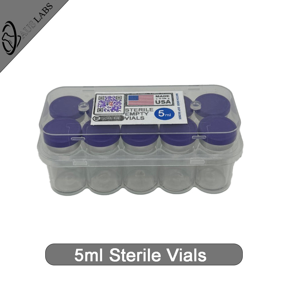 Sterile Glass Vials 5ml Pk10 | CLEAR | with rubber stoppers and caps