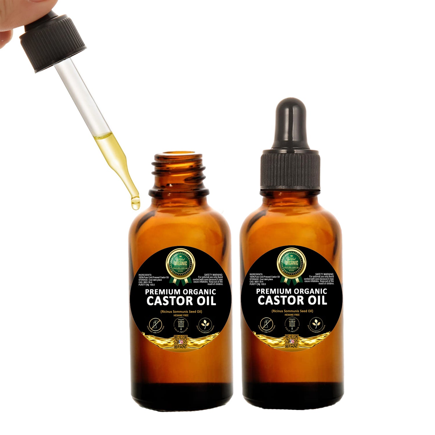 The Best Organic Castor Oil | 100% PURE and Certified | Amber Glass Bo