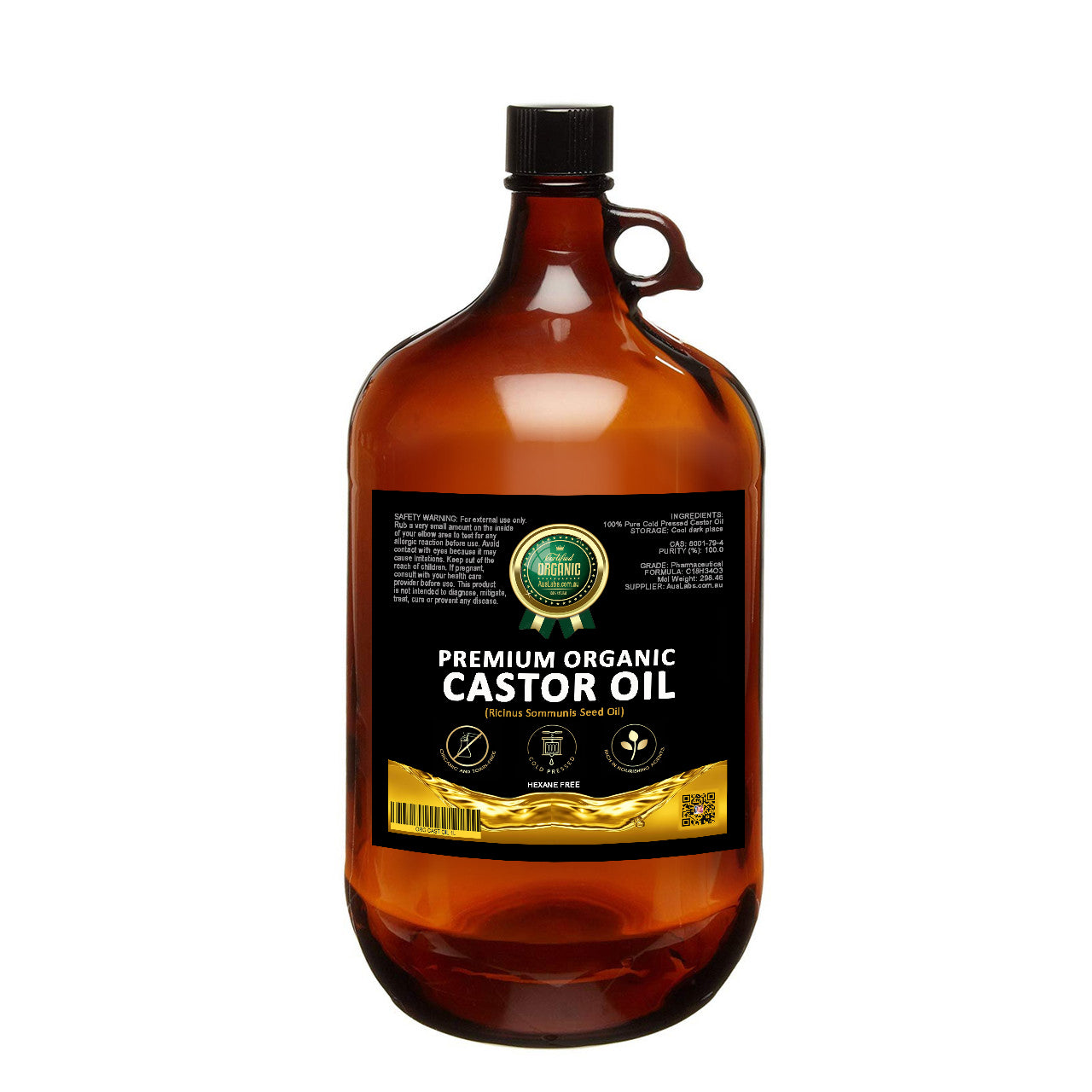 The Best Organic Castor Oil | 100% PURE and Certified | Amber Glass Bo